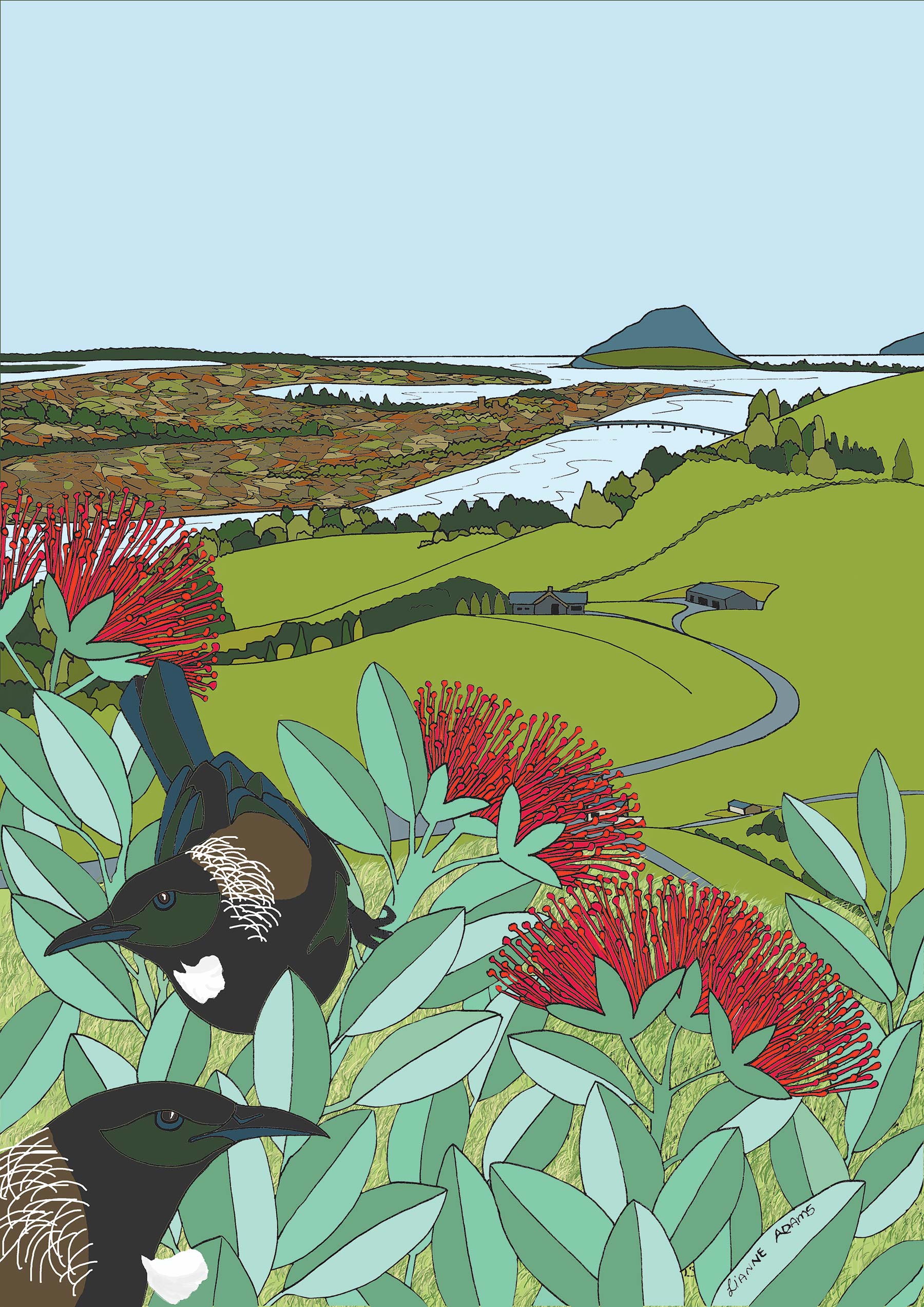 Tiki Tour - Tui in Pohutakawa, Ohauiti, Tauranga – Lianne Adams Art